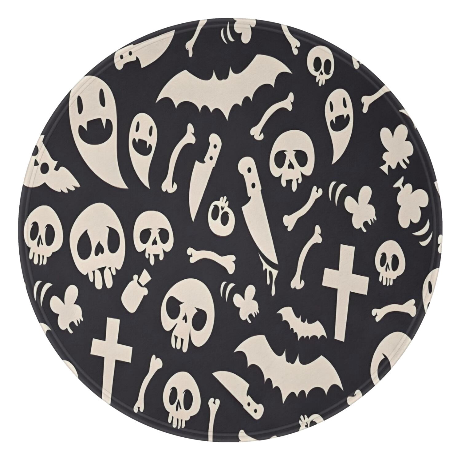 Black Halloween Spooky Elements Round Blanket,Comfortable Soft Flannel ...