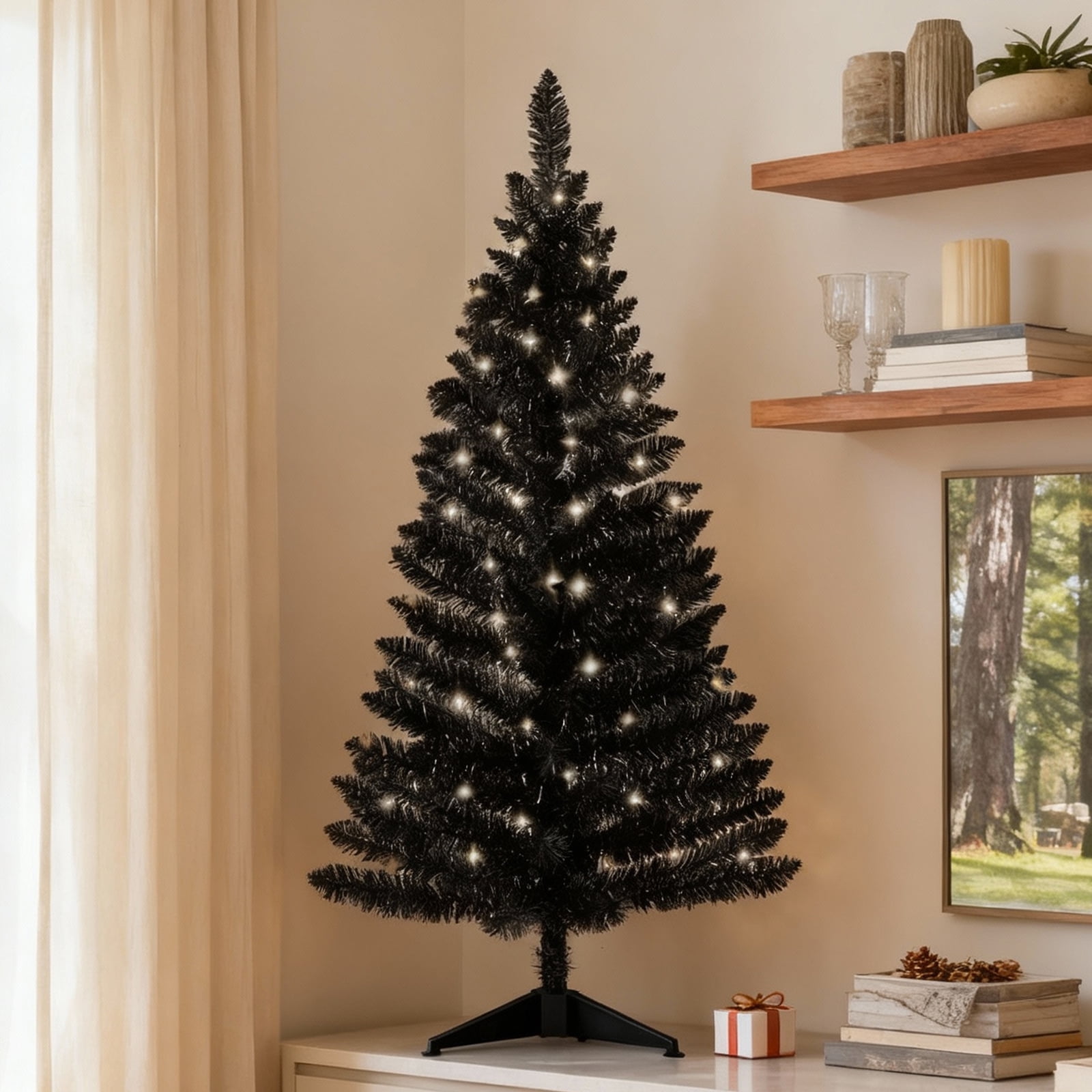 BRINGSTAR, Artificial Christmas Tree, 4FT Black, with 50 String Lights ...