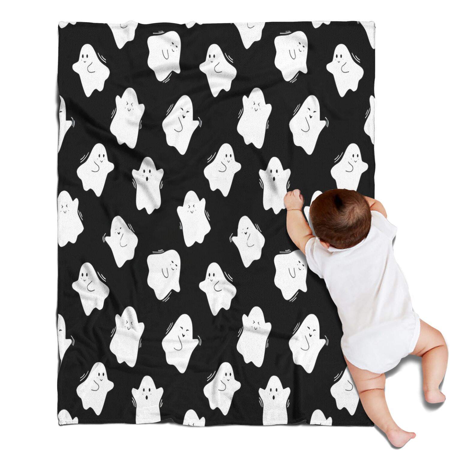 Black Halloween White Ghosts Blanket,Comfortable Soft Flannel Throw Blanket,All Season,Warm ...
