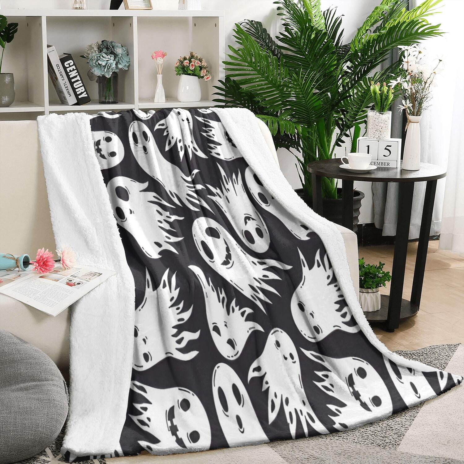 Black Halloween White Ghosts Blanket,Comfortable Soft Flannel Throw ...