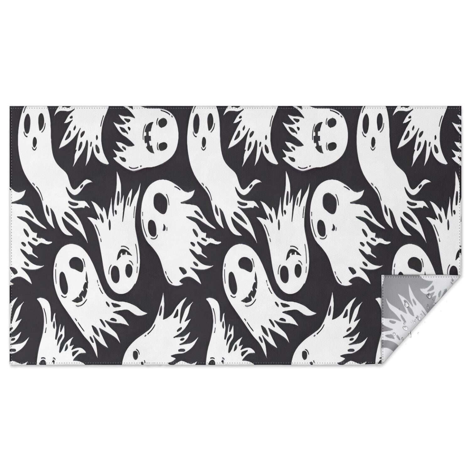 Black Halloween White Ghosts Rectangle Tablecloth 60"x102",Waterproof ...