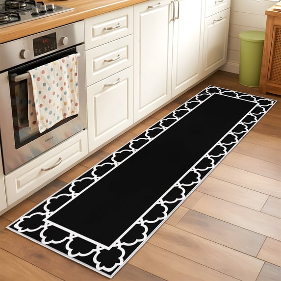 Black Hallway Washable Runner Rug 2x6 Geometric Morocco Printed Border ...