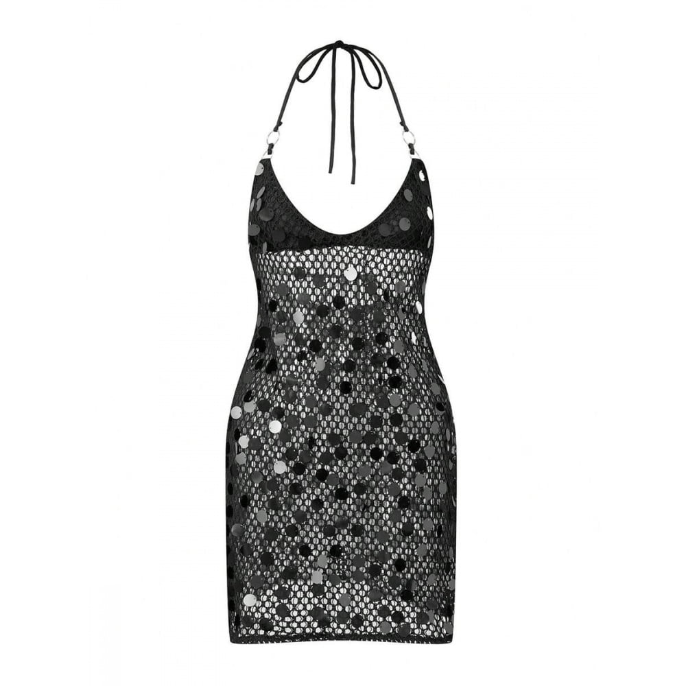 Black Halter Neck Sleeveless Sequin Bodycon Mini Dress With Hollow Out ...