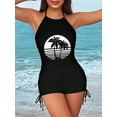 Black Halter Neck Tankini Set With Palm Tree Graphic & Ruched ...