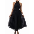Black Halter Neck Tulle High Waist A-Line Midi Dress With Backless ...
