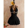 Black Halter Twist Ruched Bodycon Mini Dress With Shell And Starfish ...