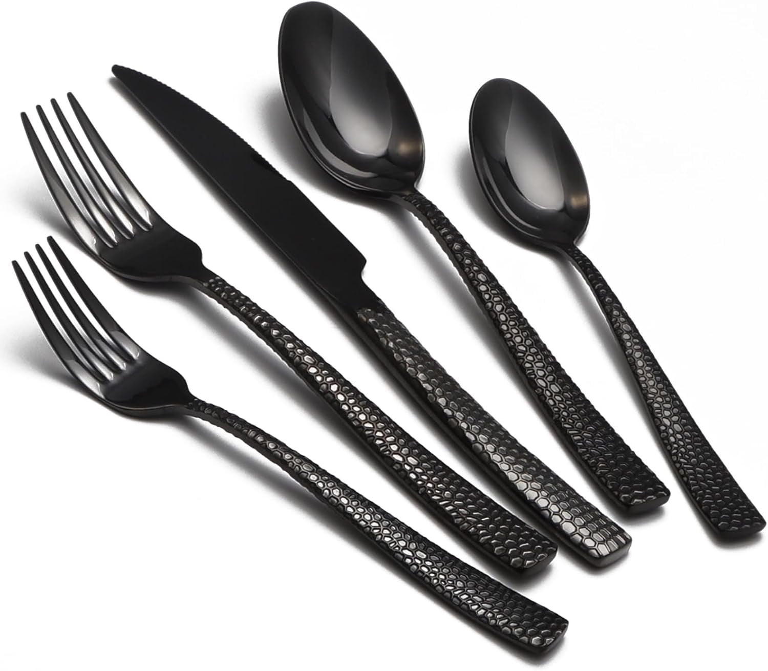 Black Hammered Silverware Set, 20 Piece Stainless Steel Flatware Set ...