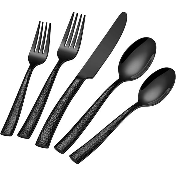 Black Hammered Silverware Set,40-Piece Stainless Steel Heavy Duty ...