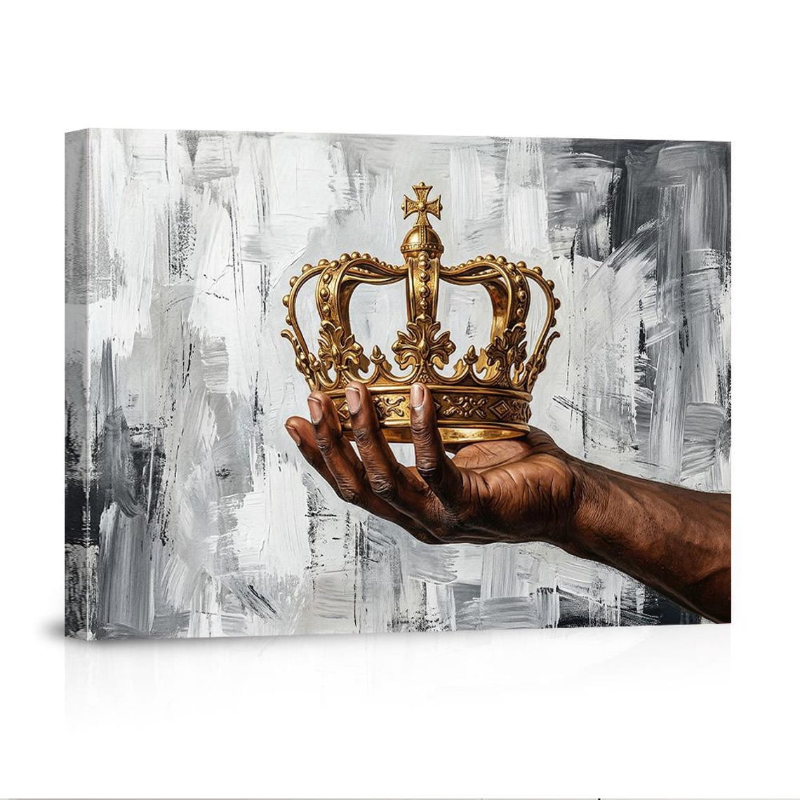 Black Hand Holding Gold Crown Modern Aesthetic King Royal Power Canvas ...