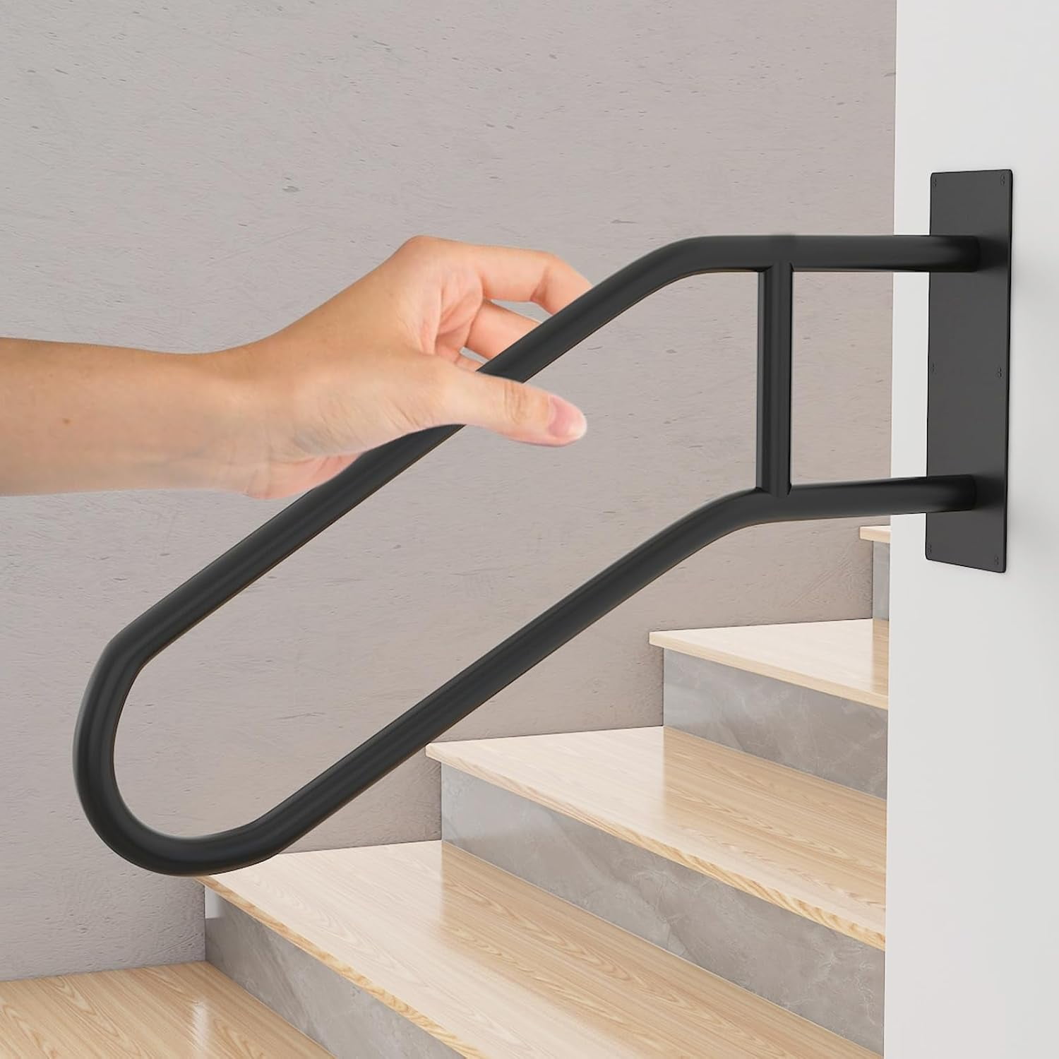 Black Hand Railings for Stairs Outdoor, U-Shaped Stair Railings for ...