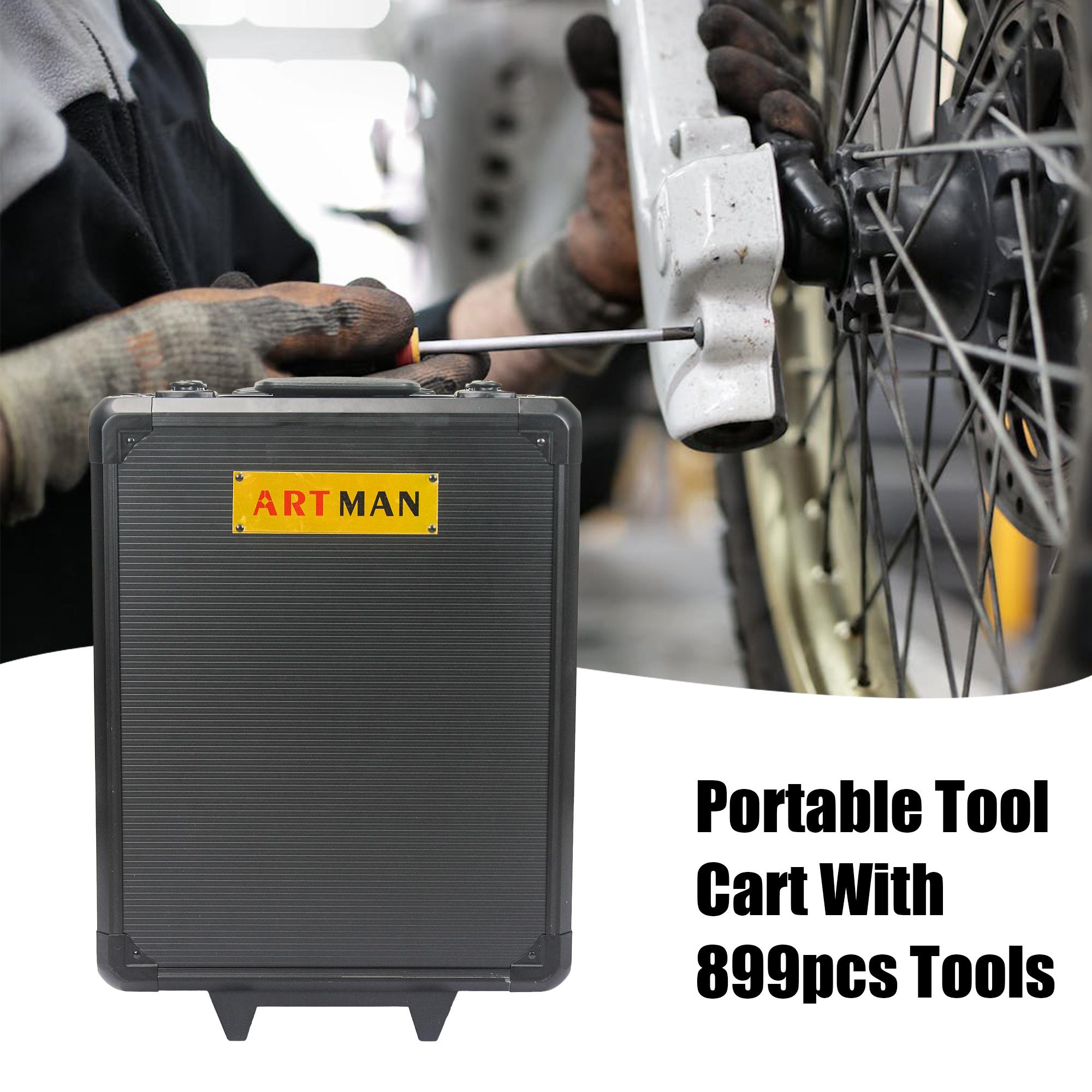 Black Hand Tool Box - 4 Layers of Toolset with Wheels, Portable Multi ...