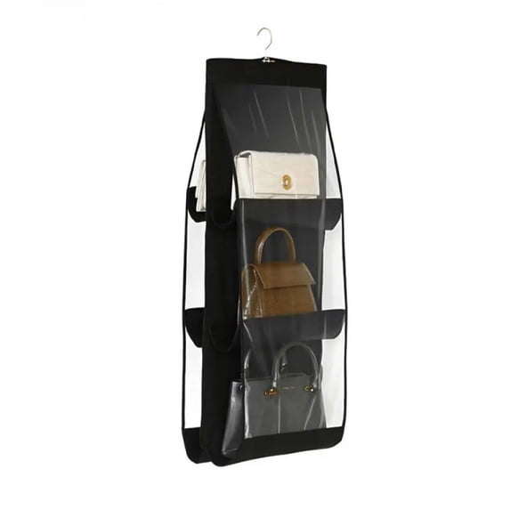 Black Handbag Hanging Organizer With 6 Pockets Foldable Oxford Cloth ...