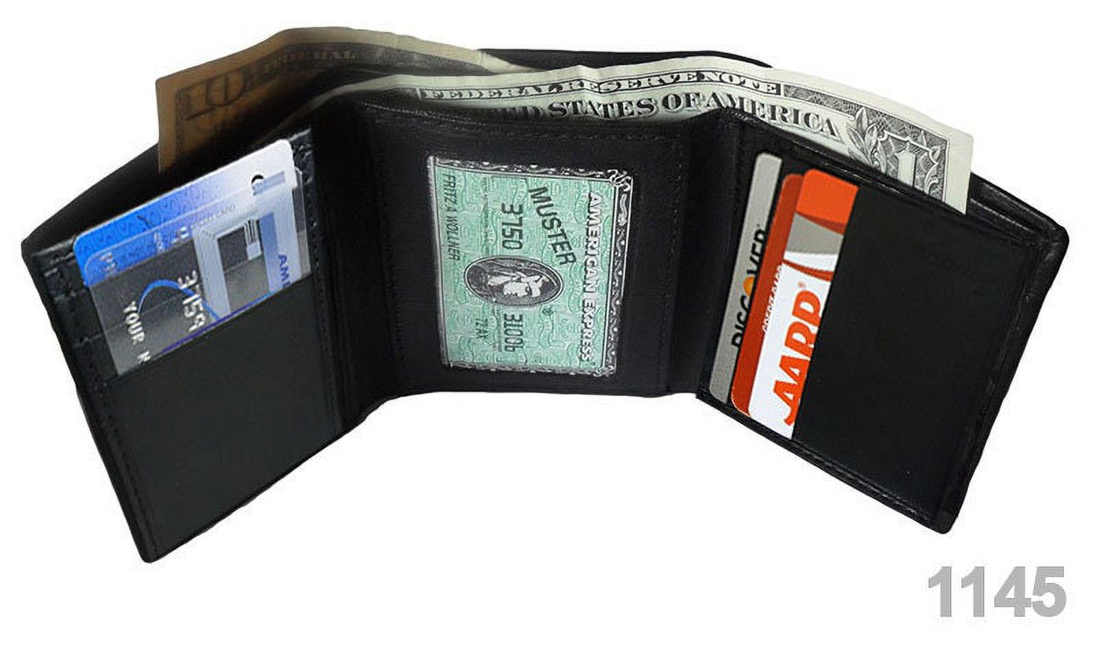 Black Handcrafted Genuine Leather Mens Trifold Wallet Front Pocket ID ...