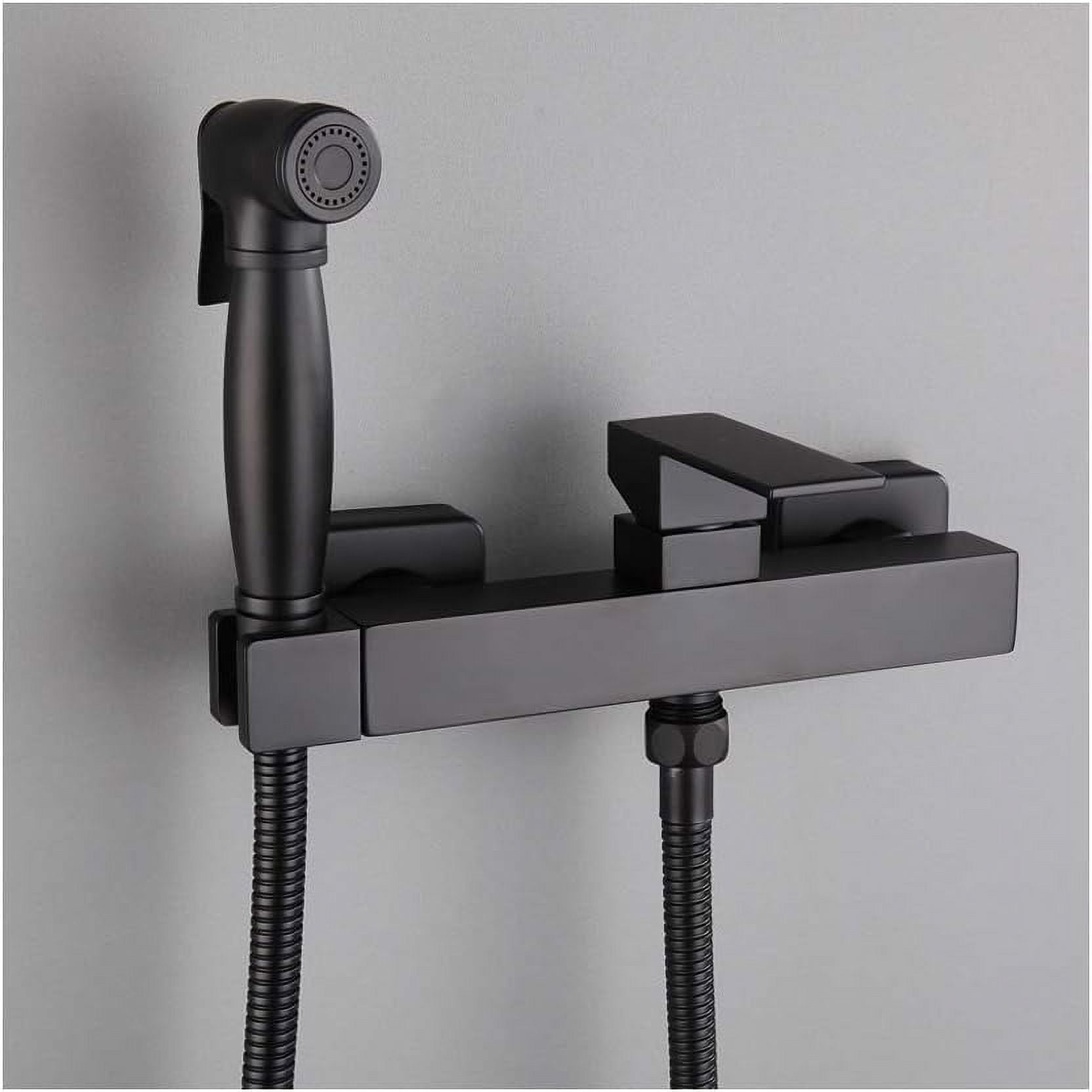 Black HandheldToilet Sprayer Kit Square Single HandleFaucet Wall ...