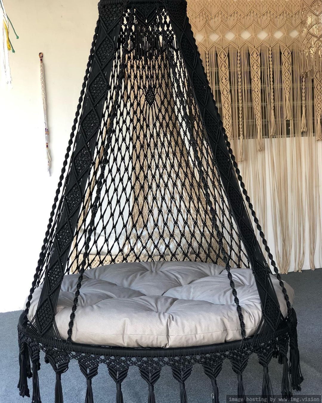 Black Handmade Macrame Swing Chair Hanging Swing Chair With Cushion ...