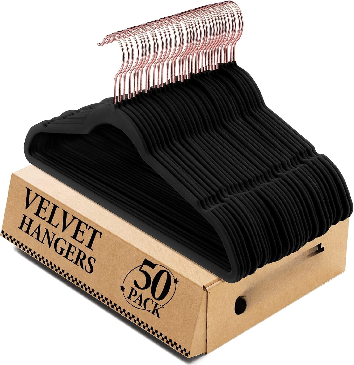 Black Hangers 50 Pack, Felt Hangers,Non Slip Hanger with 360 Rotating ...