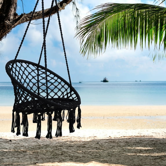 Black Hanging Chair | Easy to Store | Perfect for After - lunch Relax ...