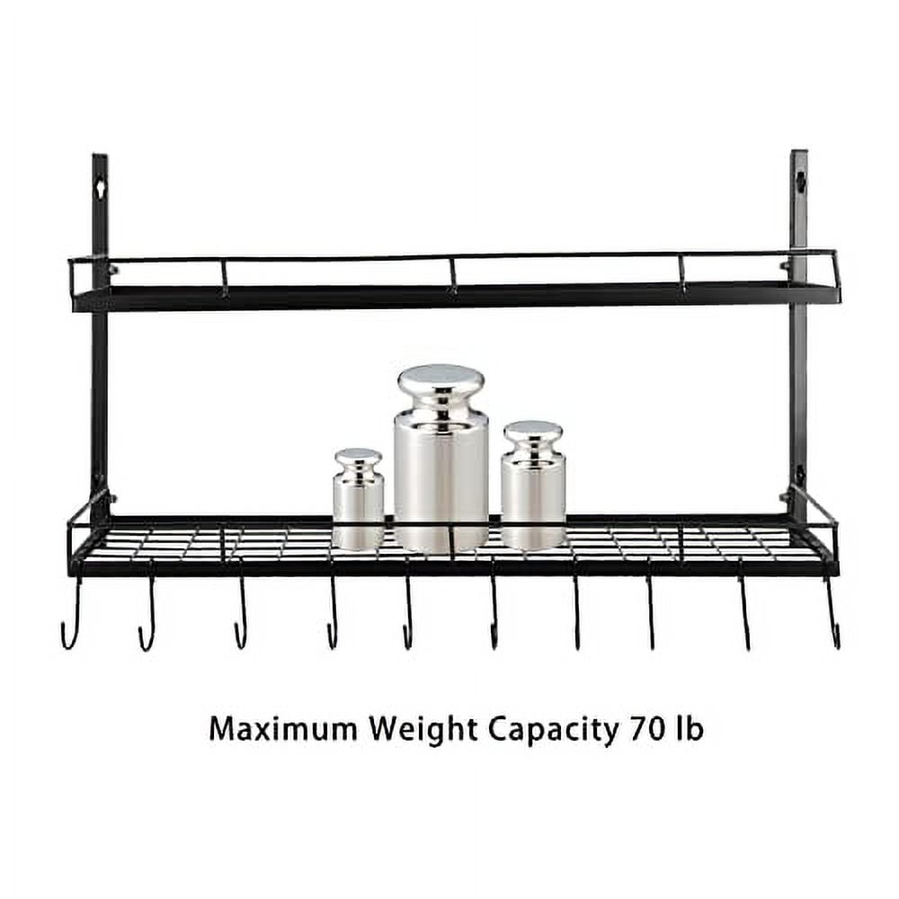 Black Hanging Pot Rack, Wall Mounted 2 Tiers Pot and Pan Hanging Rack ...
