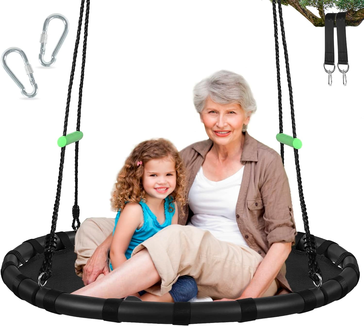 Black Hanging Tree Swing with Detachable Frame,PP Mat,Adjustable Multi ...
