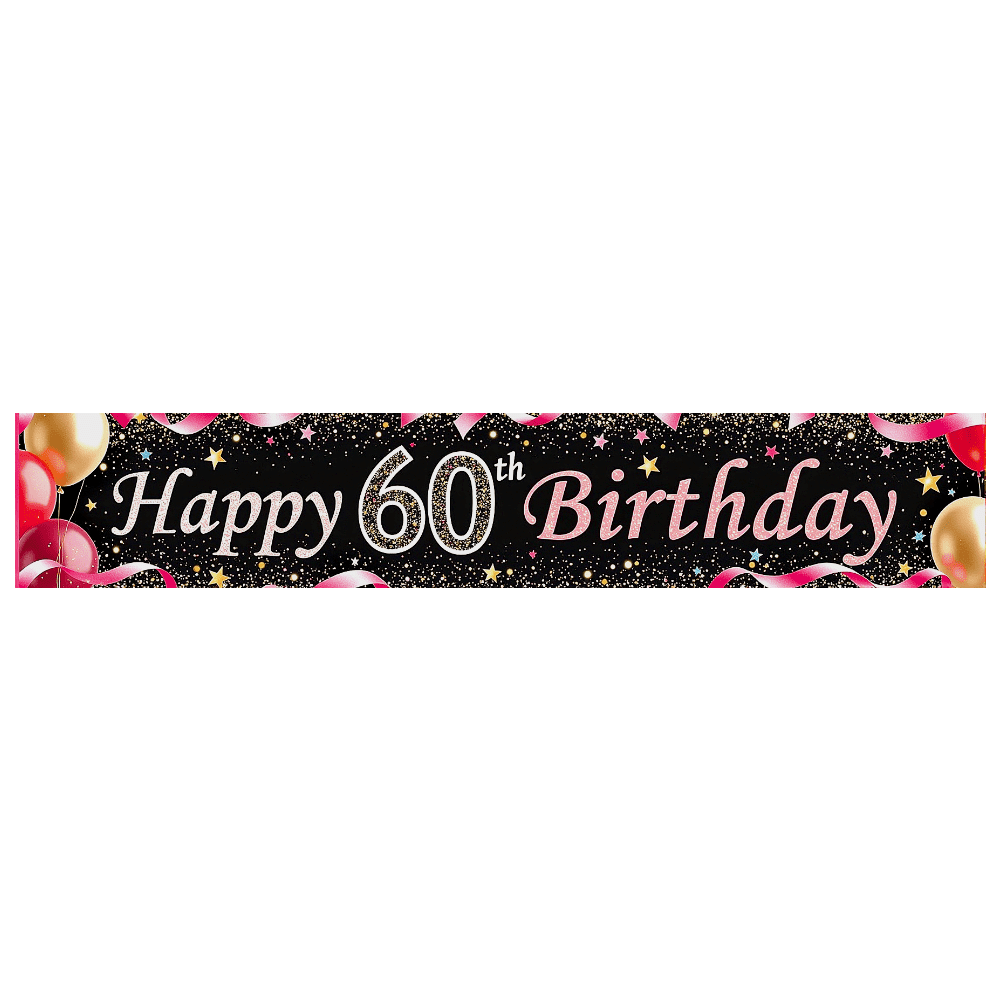 Black Happy 60th Birthday Banner with Glitter Stars Balloons and ...