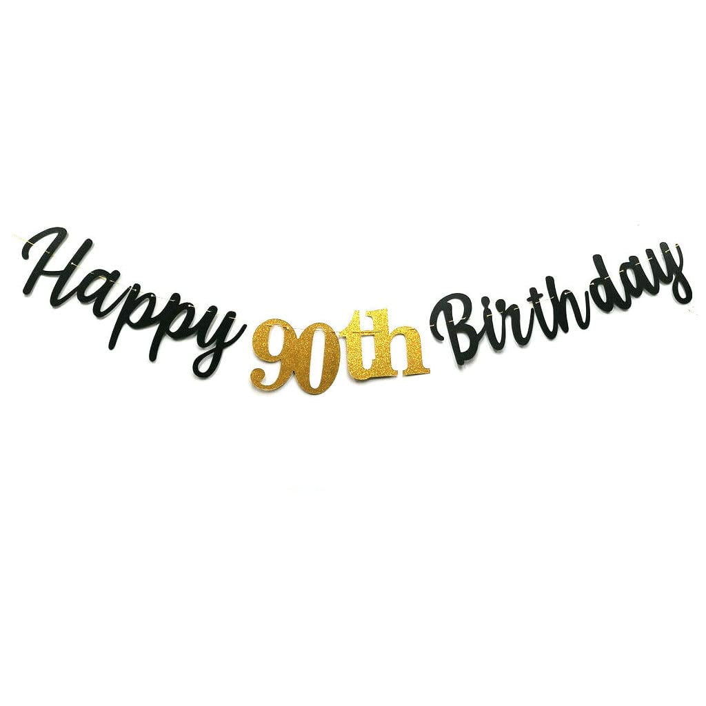 Black Happy 90th Birthday IFF17 Banner Sign Gold Glitter 90 Years ...