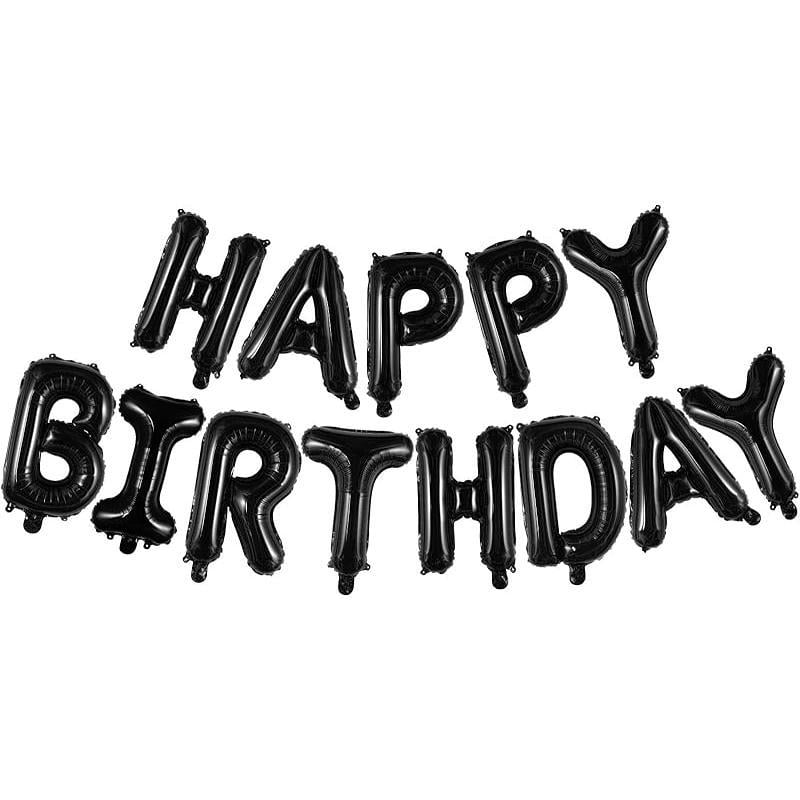 Black Happy Birthday Balloons Banner 16 Inch, Foil Balloon Personalized ...