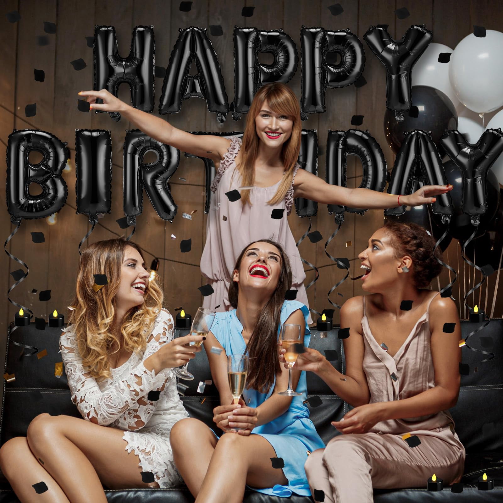 Black Happy Birthday Balloons Decorations Letter Banner Set With 24pcs ...