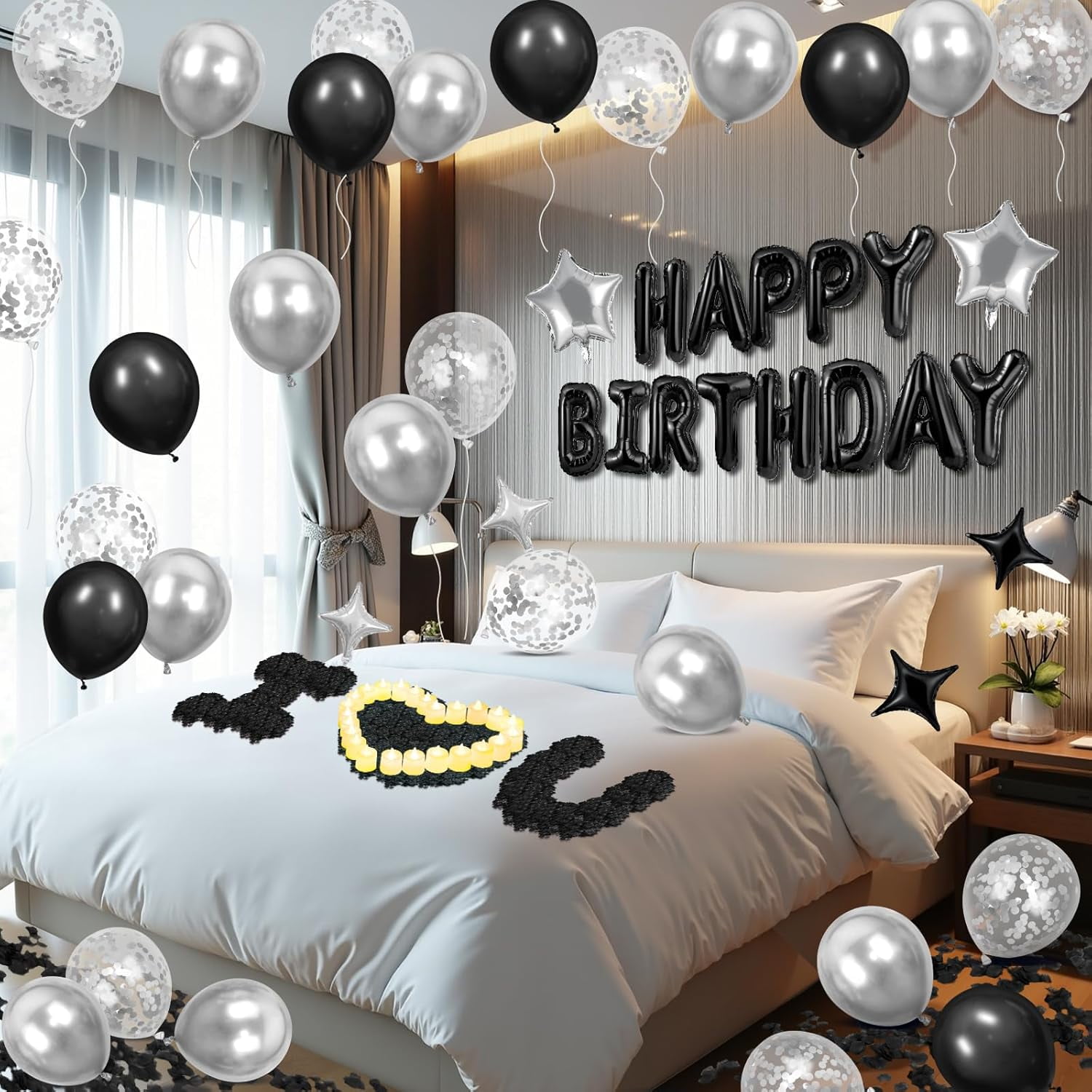 Black Happy Birthday Balloons Decorations Silver and Black Birthday ...