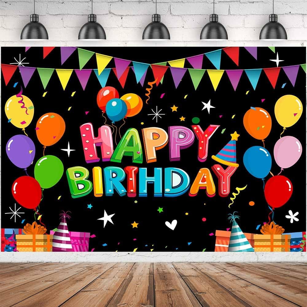 Black Happy Birthday Groovy Photo Backdrop Banner Sign Photography ...