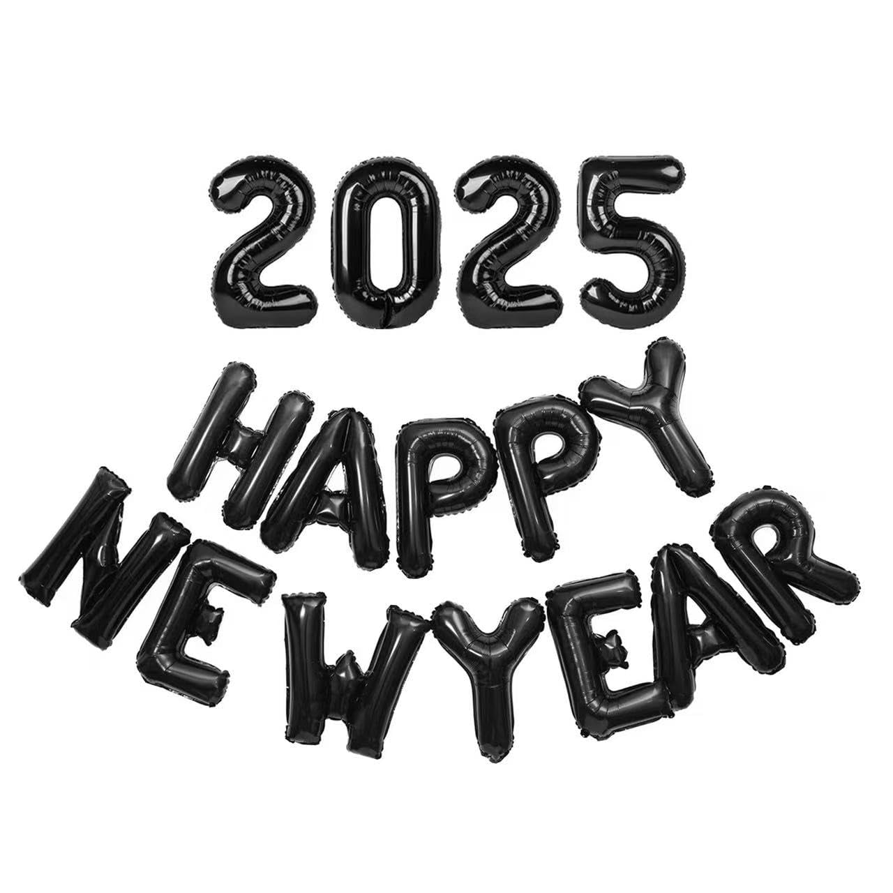 Black Happy New Year Balloons 2025, 16 Inch 2025 Balloons Numbers, New ...