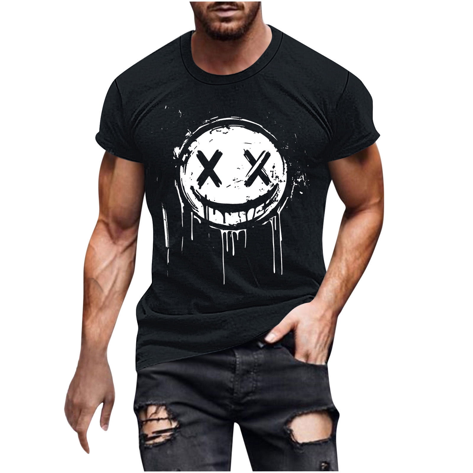 Black Happy Vacation Halloween Brunch T Shirt for Man Summer Fall Short ...