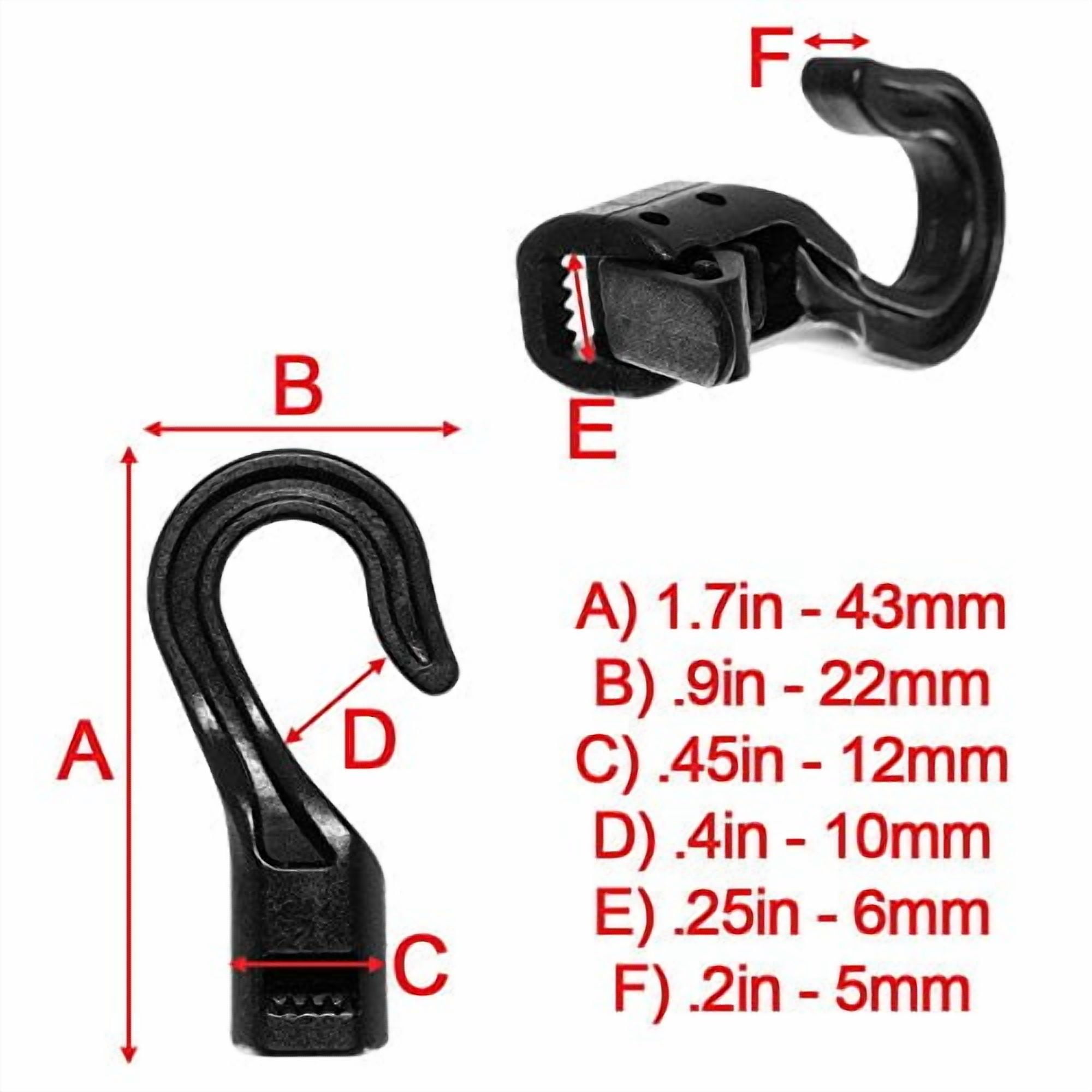 Black Hard Plastic Cord End Hooks with Open, Non-Locking Closure (25 ...