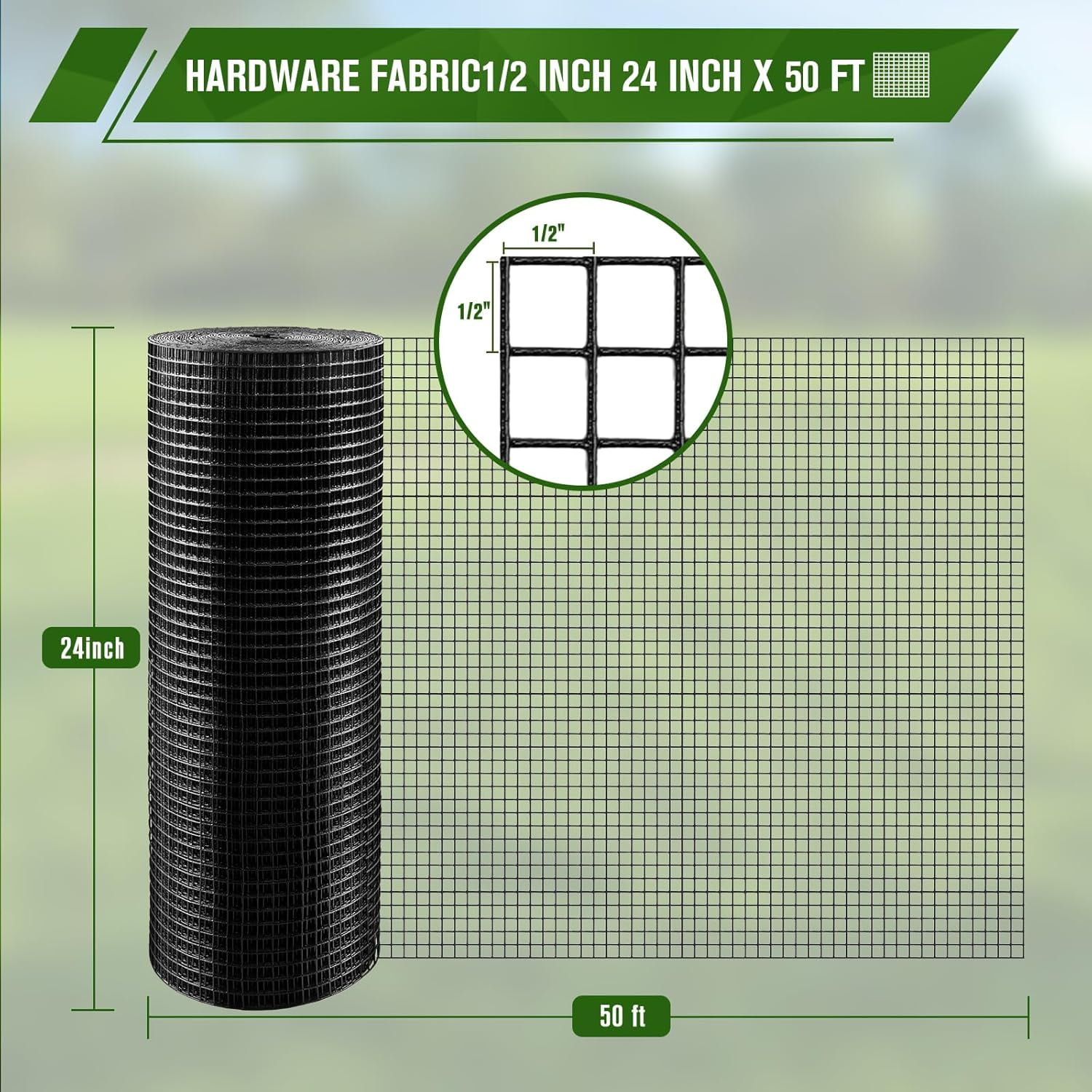 Black Hardware Cloth, 1/2 inch 24 inch x 50ft 19 Gauge Black Vinyl ...