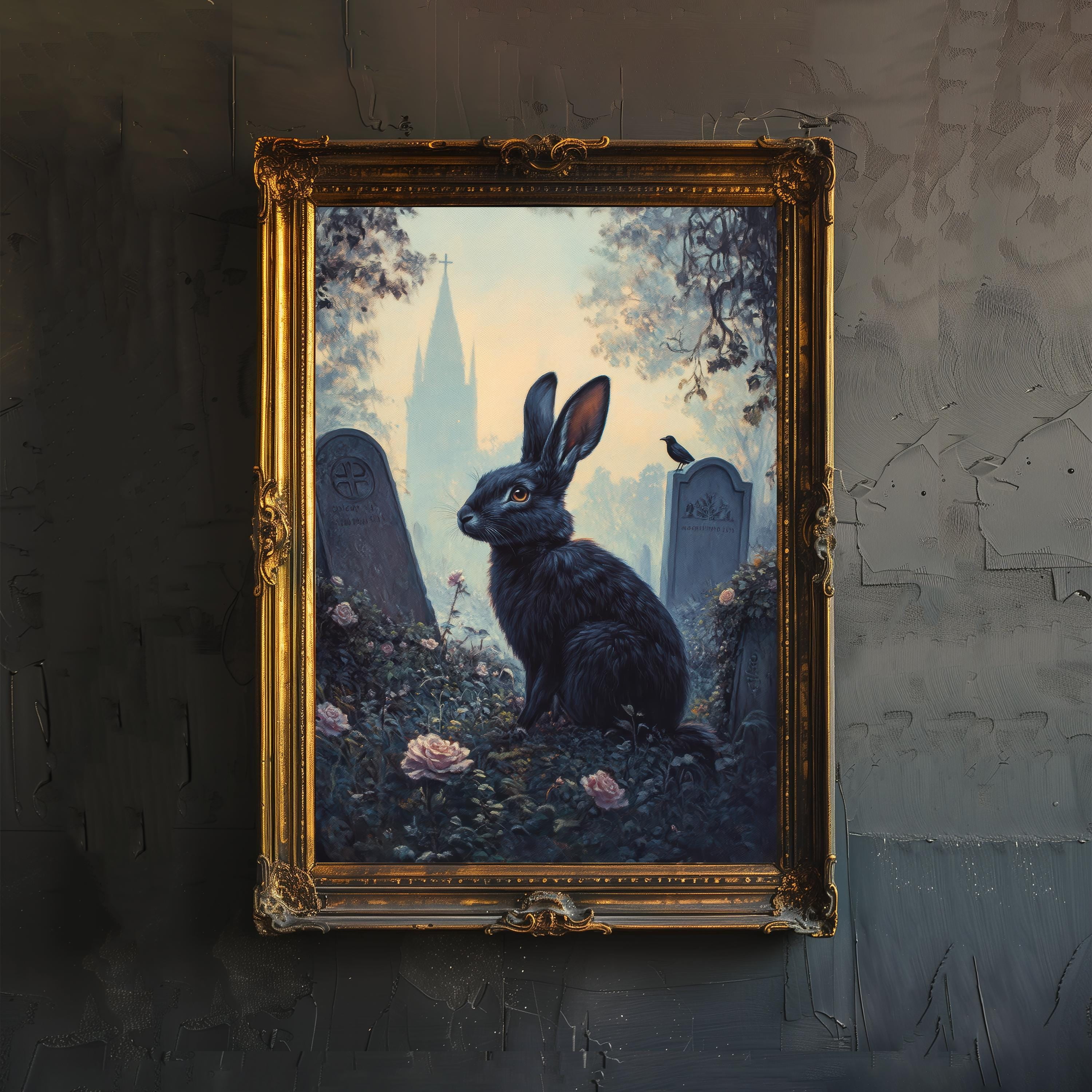 Black Hare Art Print Cottagecore Dark Academia Decor Mystical Woodland ...
