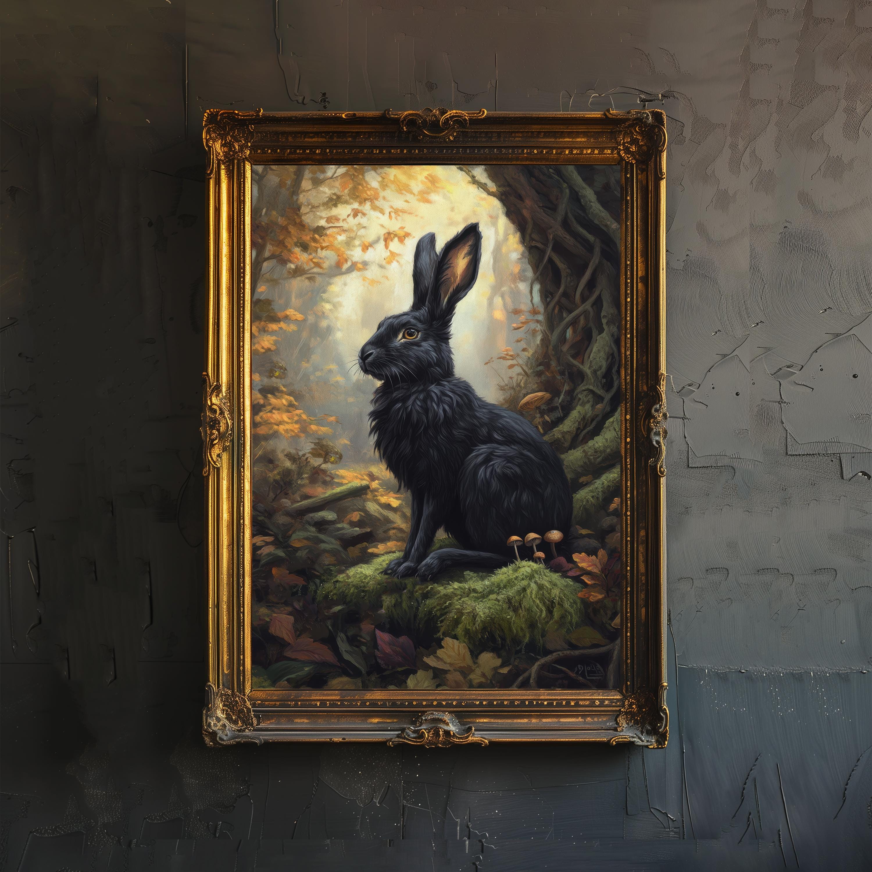 Black Hare Cottagecore Print Dark Academia Art Print Mystical Woodland ...