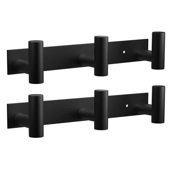 Black Hat And Coat Wall Mount Rack - 3 Hooks For Robes Bags Keys Towels ...