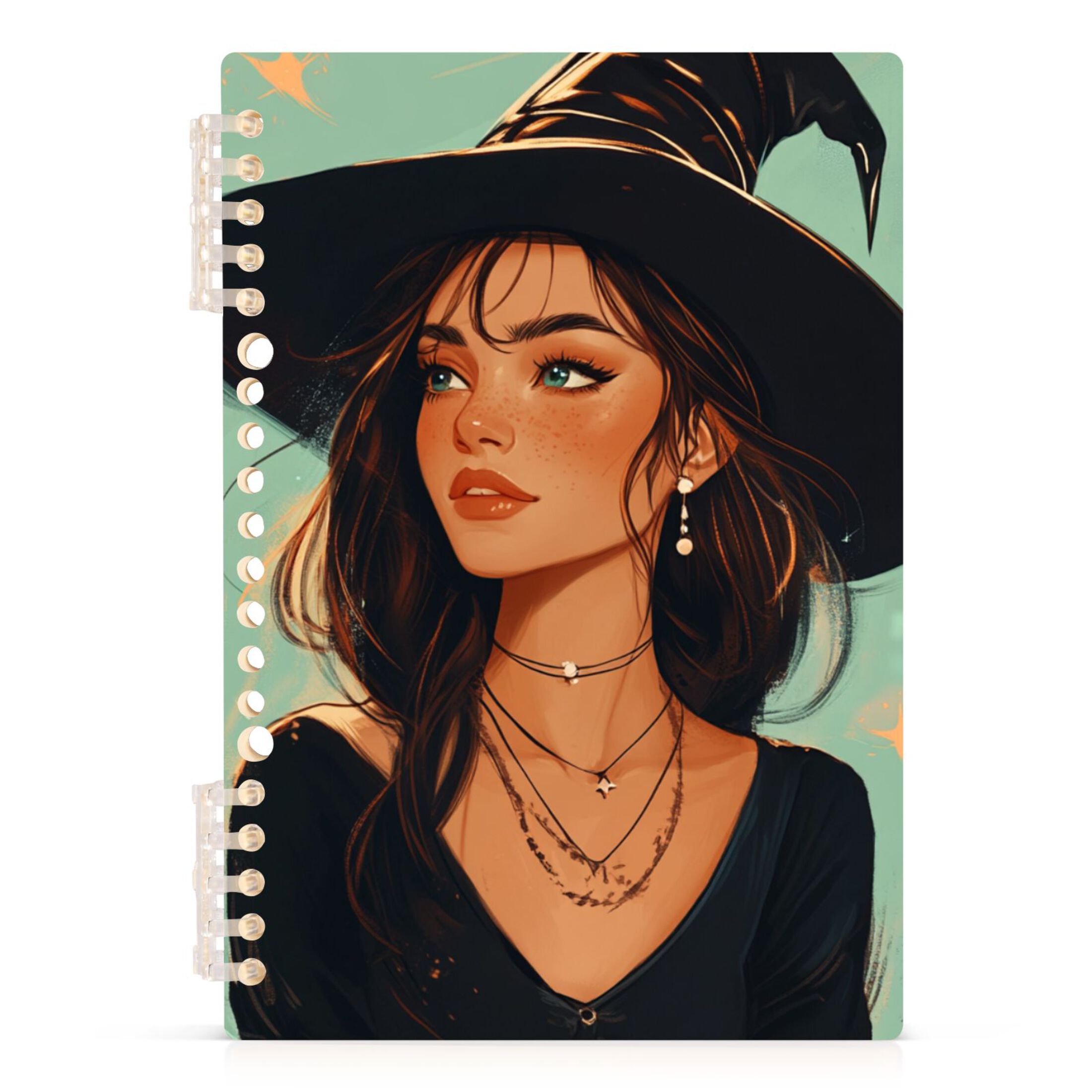 Black Hat Cartoon Witch Lined Spiral Journal Notebook 60 Pages A5 College Ruled Journals for ...