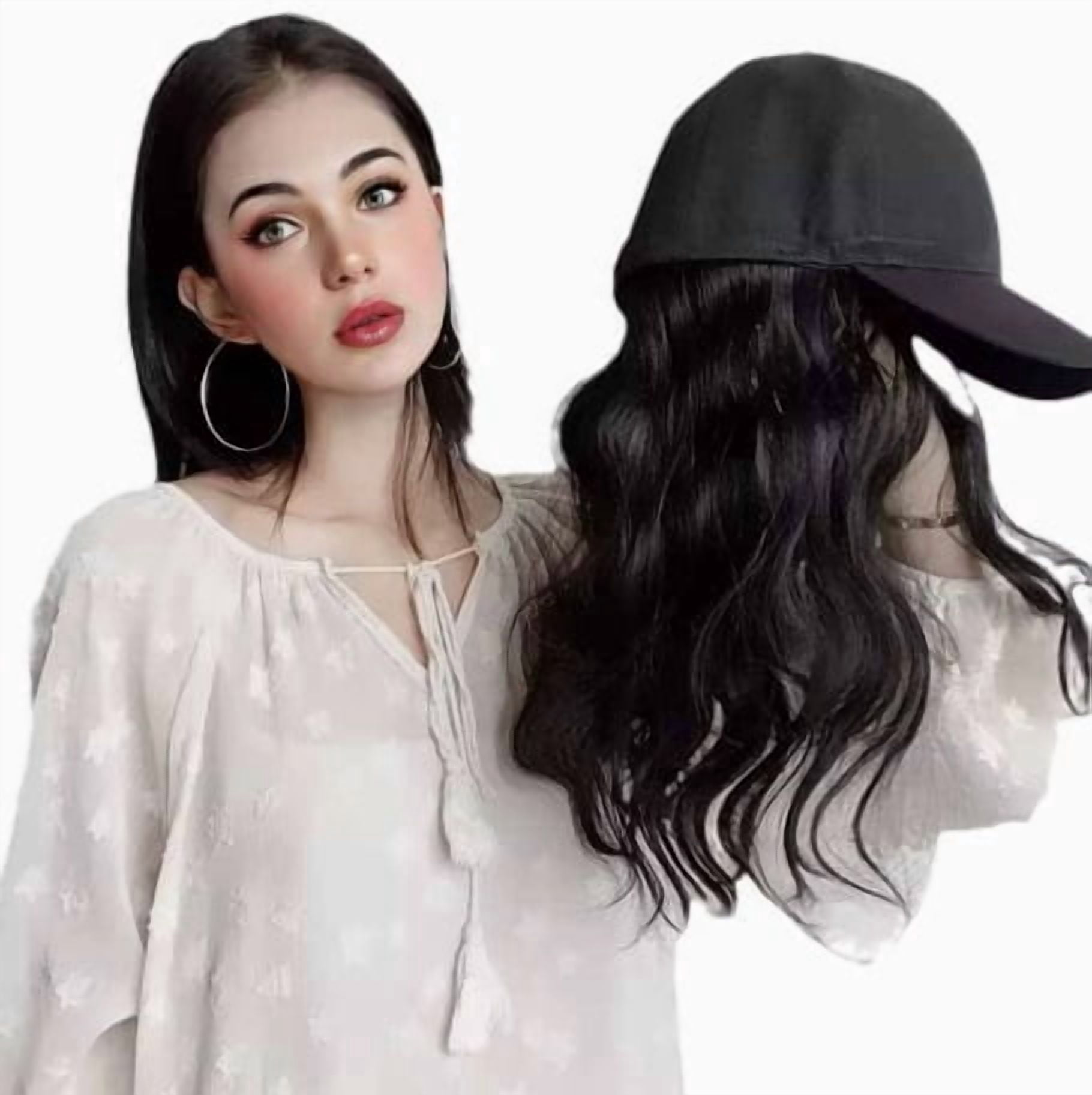 Black Hat Long Curly Wig - Perfect for Costume Parties and Themed ...