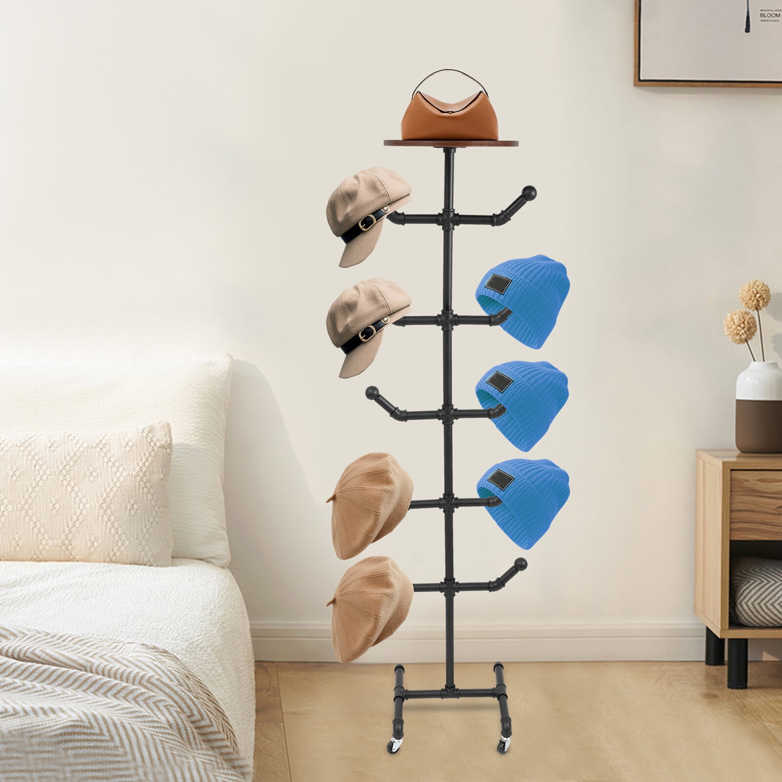 Black Hat Stands, Free Standing Coat and Hat Stand, Hat Rack with 10 ...