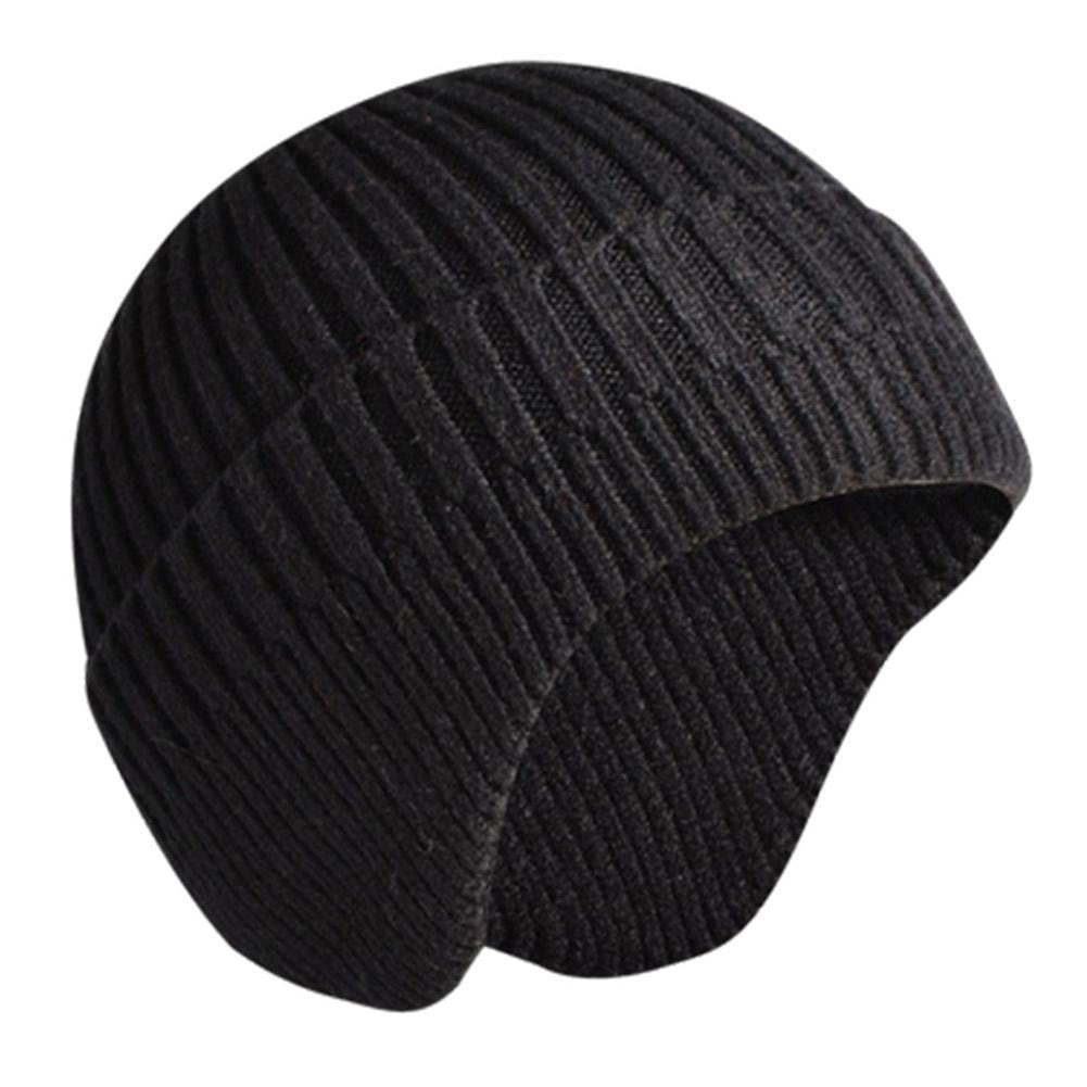 Black Hat Without Brim For Men Autumn And Winter Wool Hat Plus Velvet ...