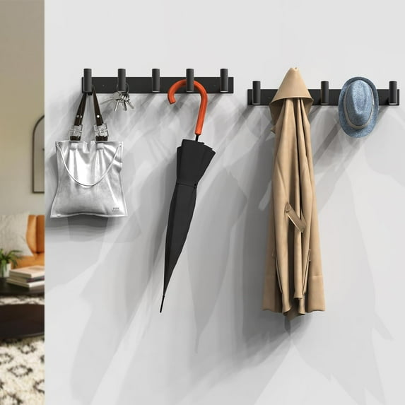 Black Hat and Coat Wall Mount Rack with Hooks for Robes, Bags, Keys ...