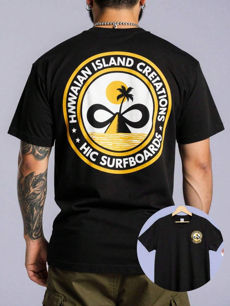 Black Hawaiian Island Creations HIC Surfboard Graphic Tee, Crew Neck ...