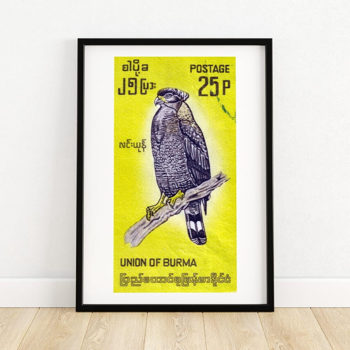 Black Hawk - Vintage Burma Art - Postage Stamp Print - Aesthetic Wall ...