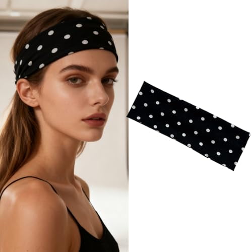 Black Headband Polka Dot Elastic Headbands Cute Hair Accessories Non ...