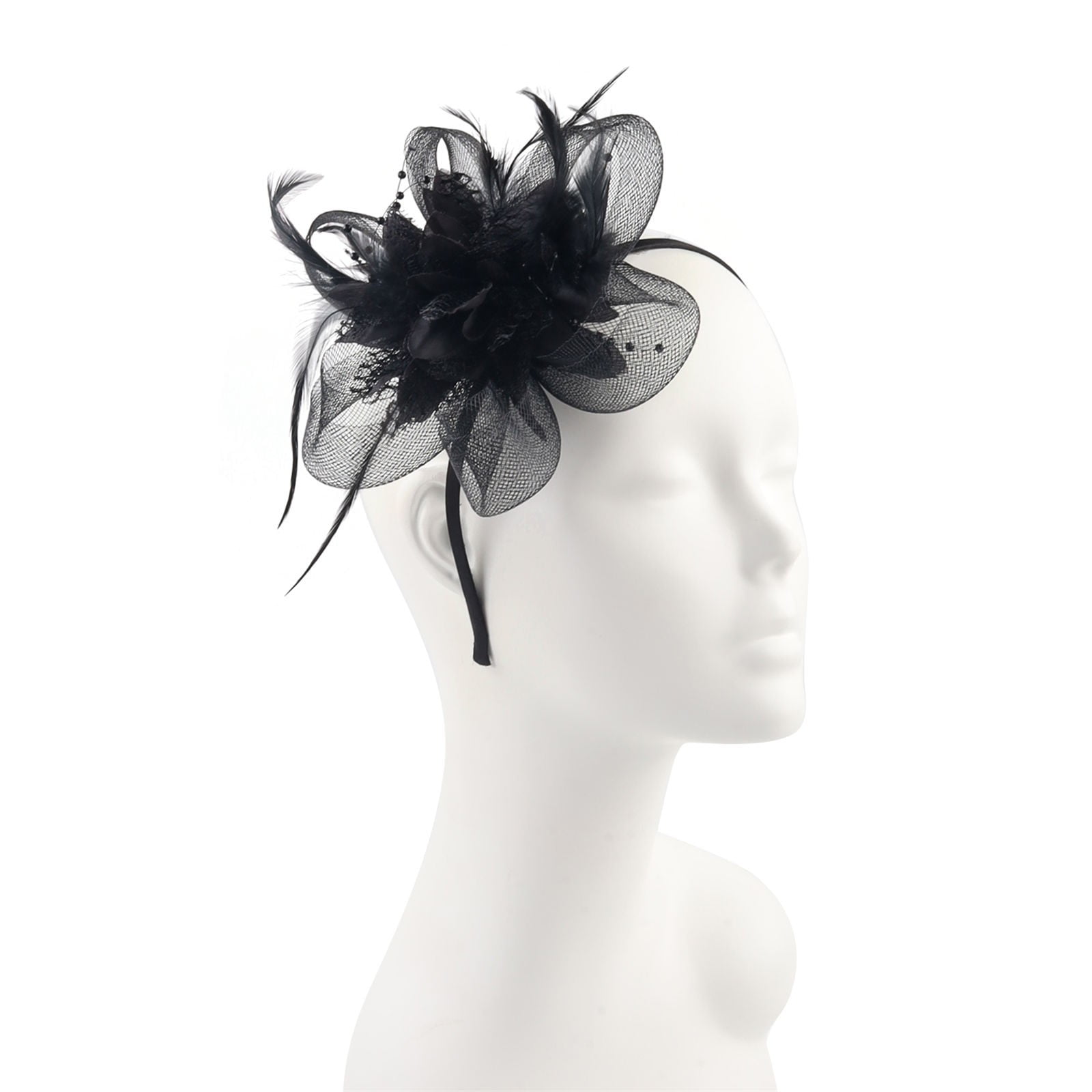Black Headband for Women Girl Lady Hat Headwear Church Feather Clip ...