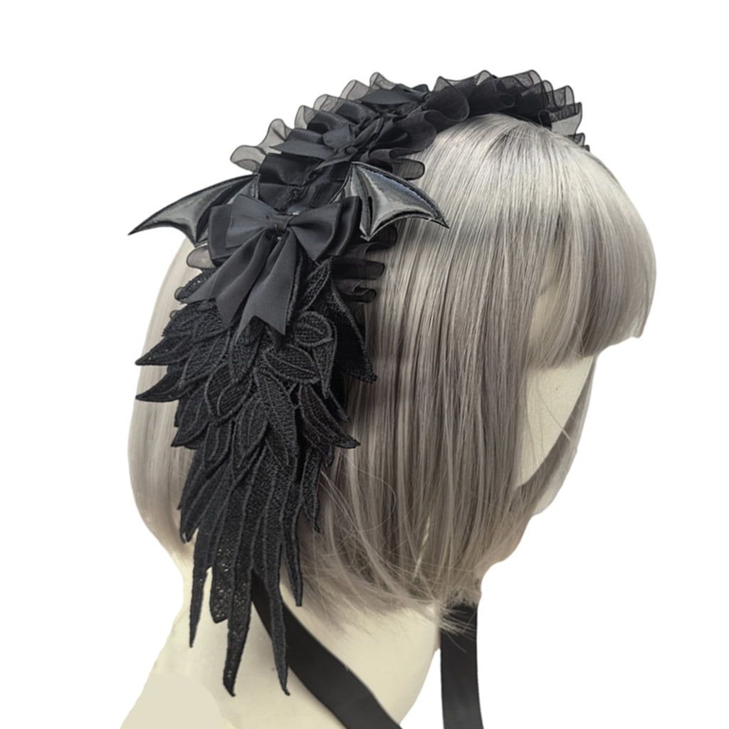 Black Headband with Delicate Winged Lace Bowknot Vintage Styles ...