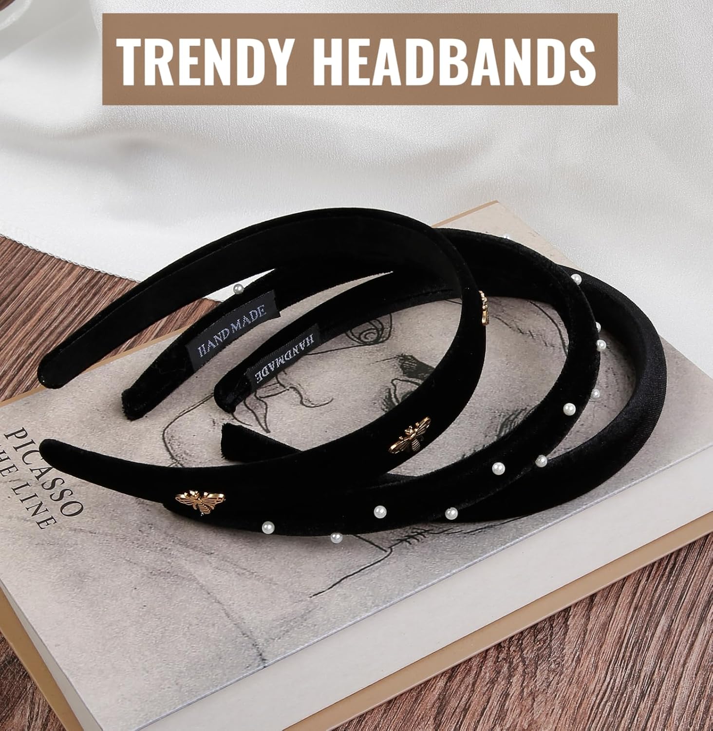 Black Headbands for Women Velvet, Wide Padded Headband for Girls Non ...