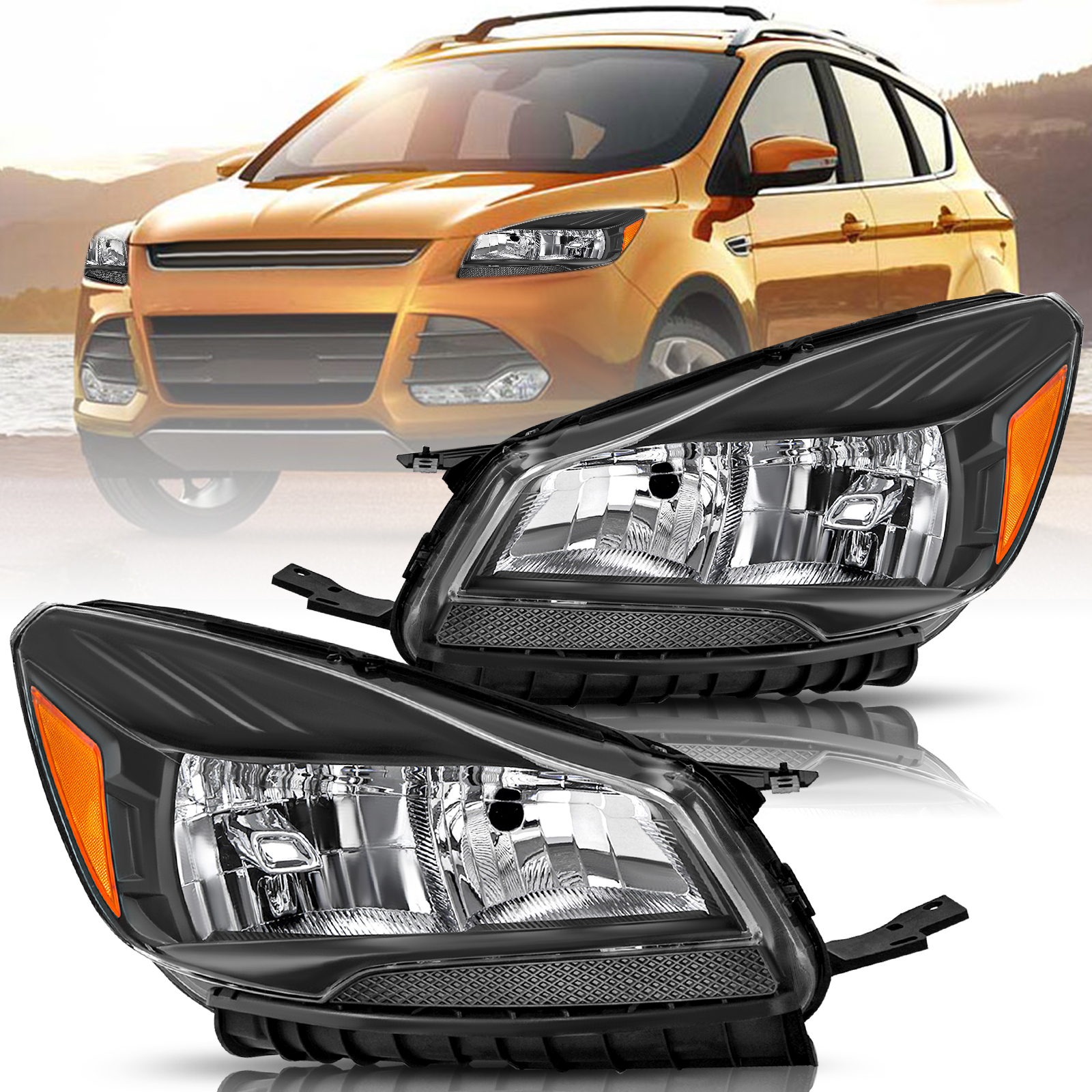 BRYGHT-For 2013 2014 2015 2016 Ford Escape SUV Black Headlights ...