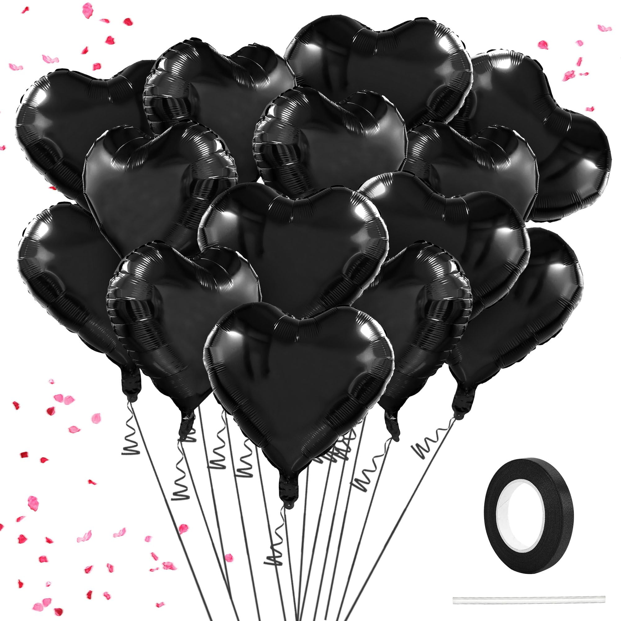 Black Heart Balloons, 15pcs Black Heart Foil Mylar Balloons, 18inch ...