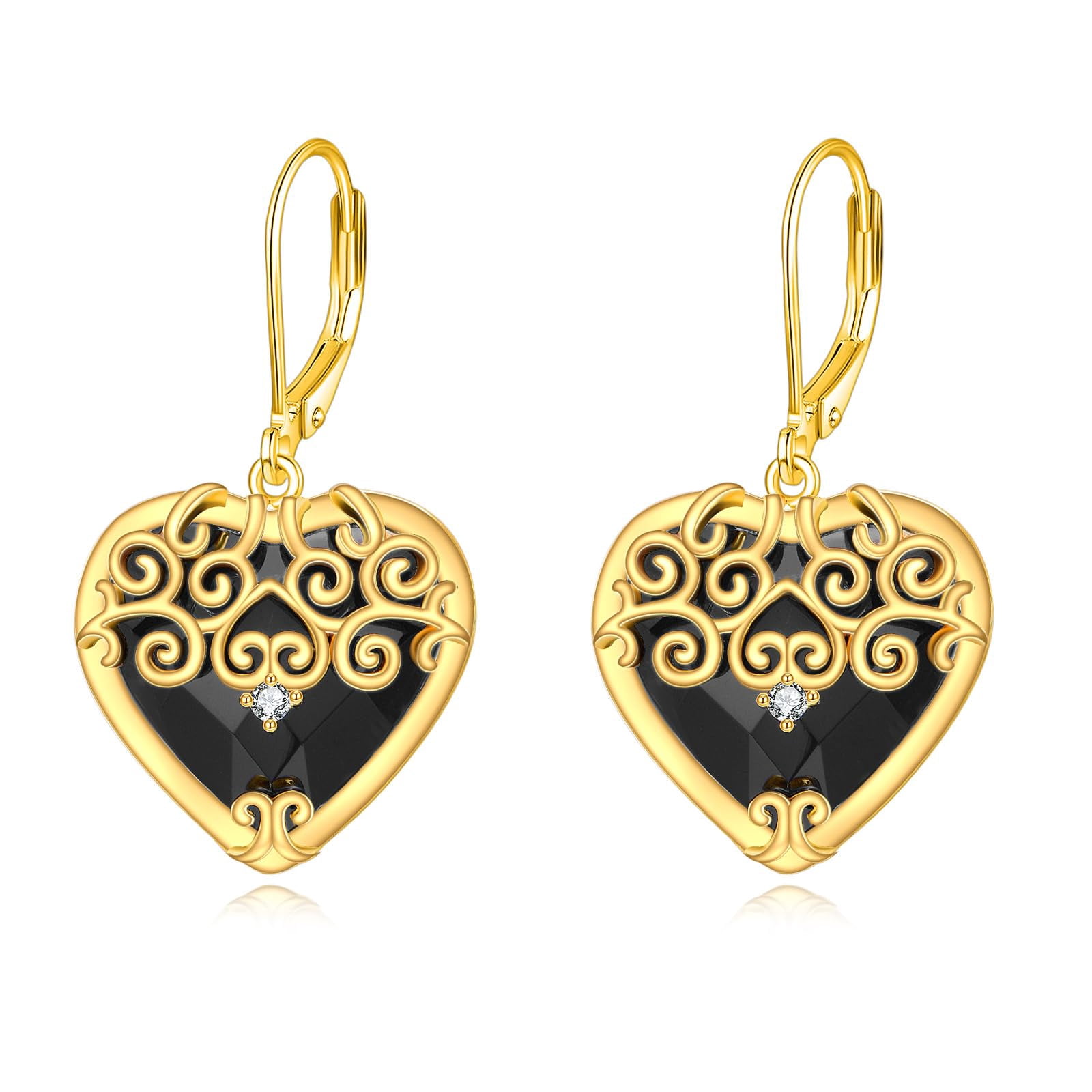 Black Heart Earrings Sterling Silver 18K Gold Plated Filigree Boho ...